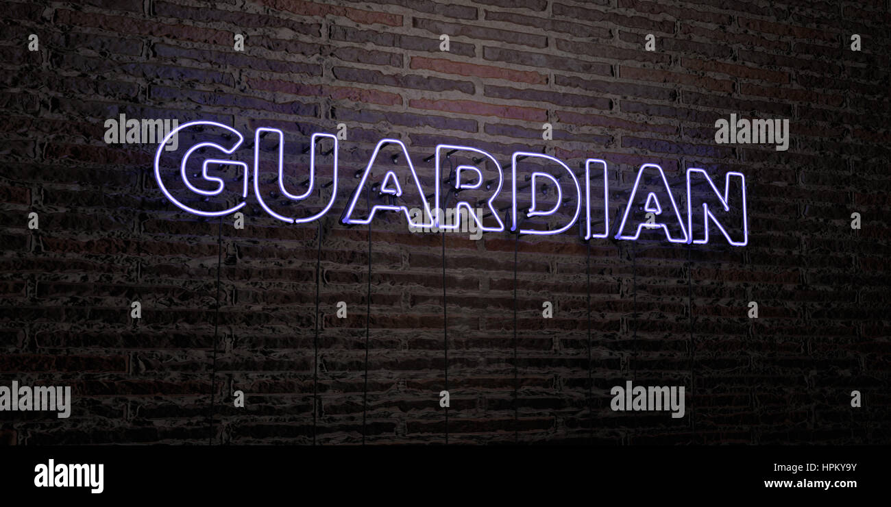 GUARDIAN -Realistic Neon Sign on Brick Wall background - 3D rendered ...
