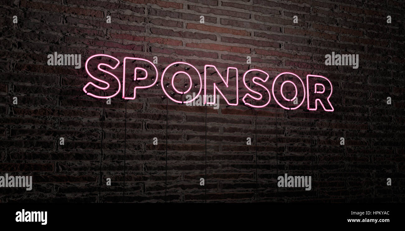 SPONSOR -Realistic Neon Sign on Brick Wall background - 3D rendered ...