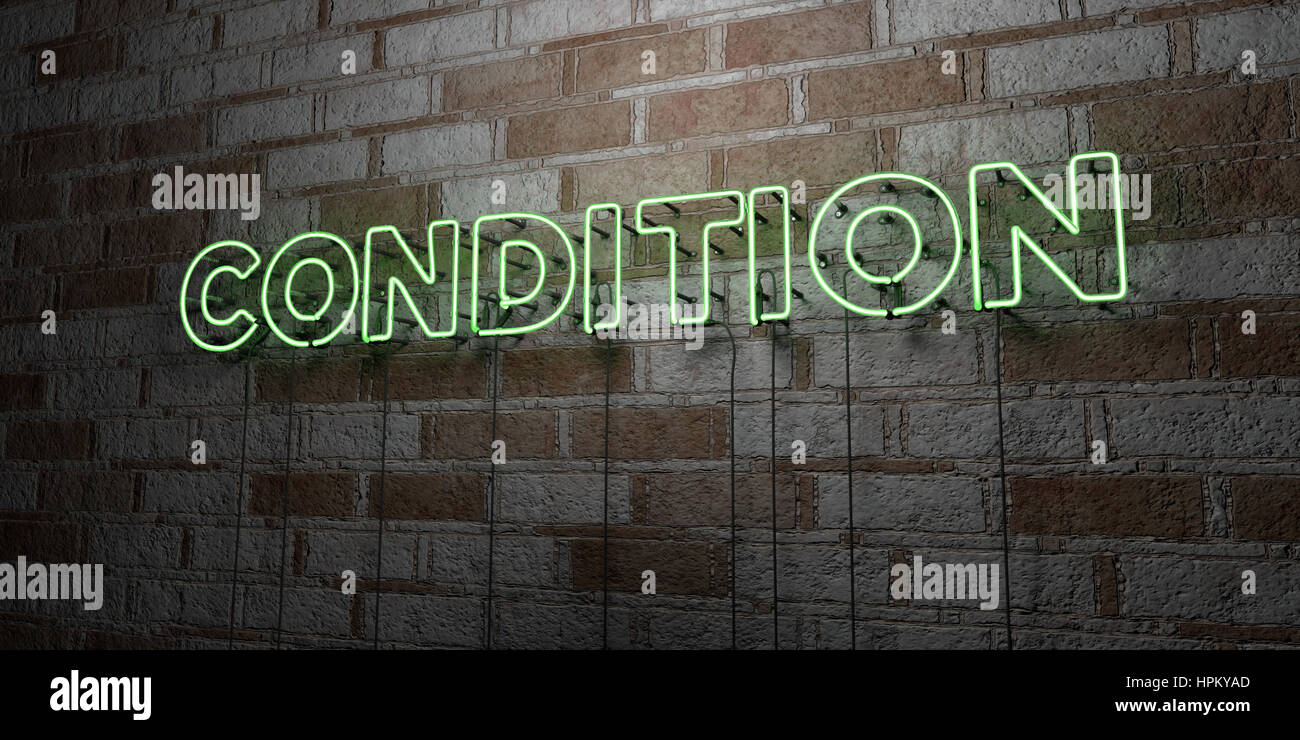 CONDITION - Glowing Neon Sign on stonework wall - 3D rendered royalty ...