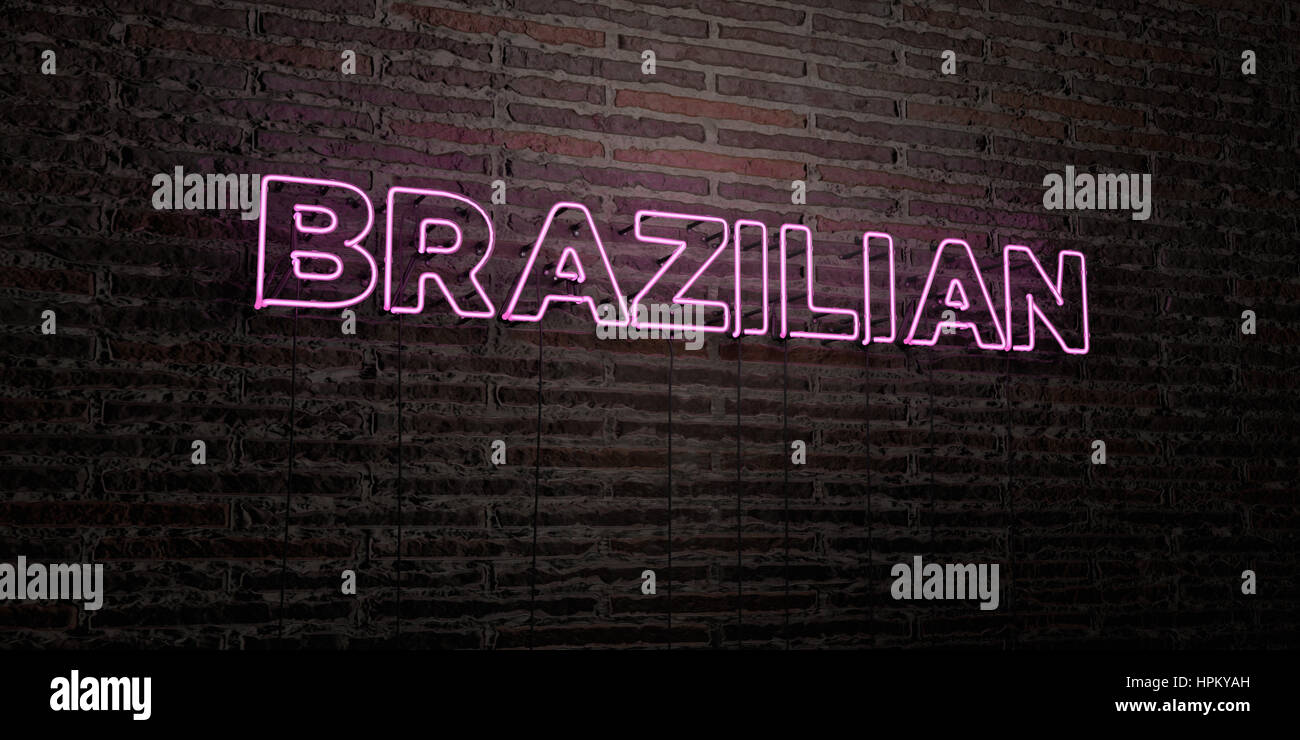 BRAZILIAN -Realistic Neon Sign on Brick Wall background - 3D rendered ...