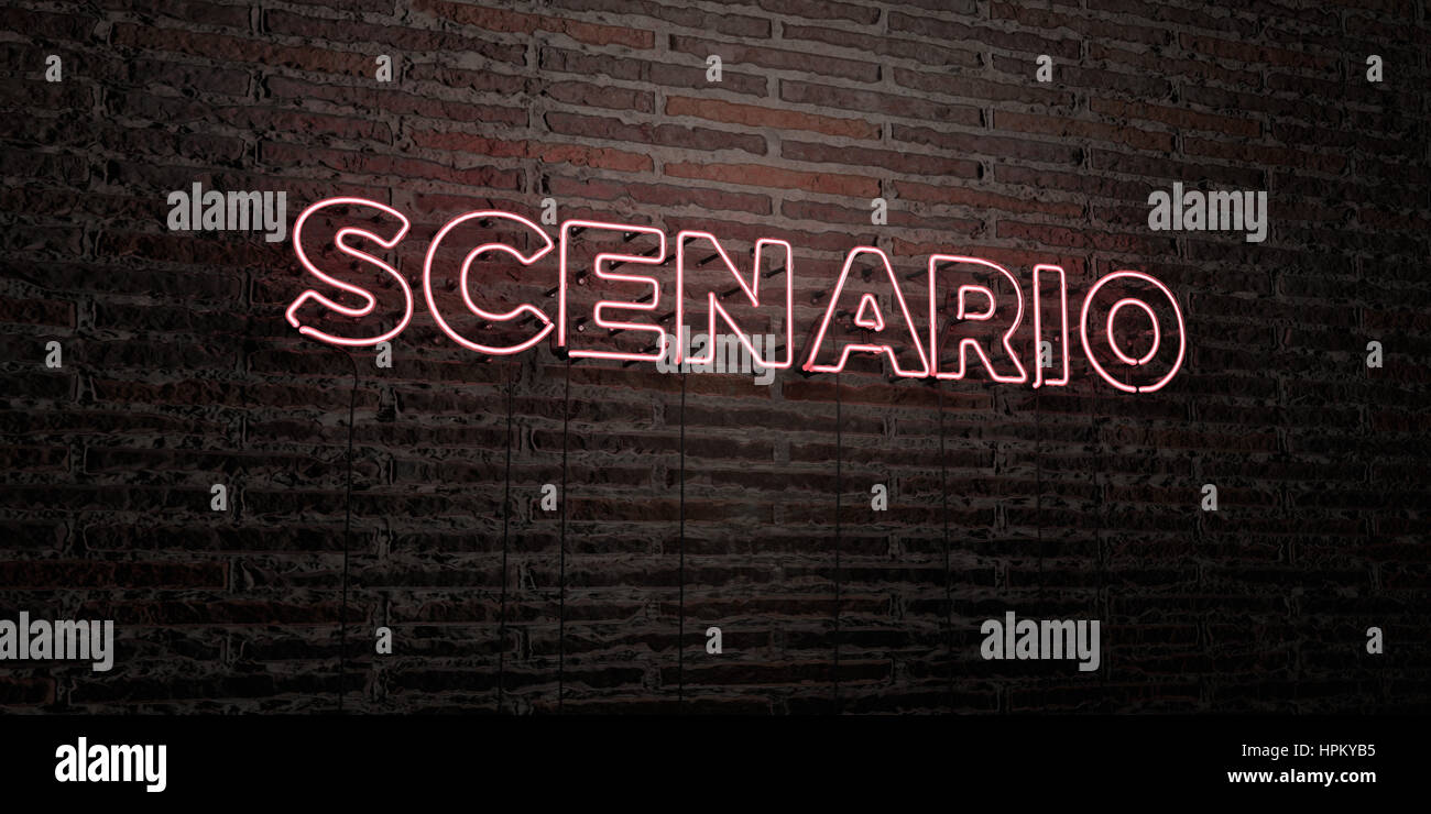 SCENARIO -Realistic Neon Sign on Brick Wall background - 3D rendered ...