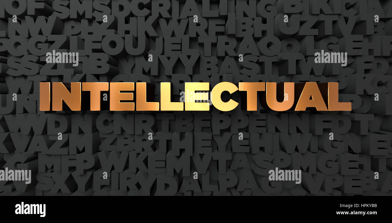 Intellectual - Gold text on black background - 3D rendered royalty free ...