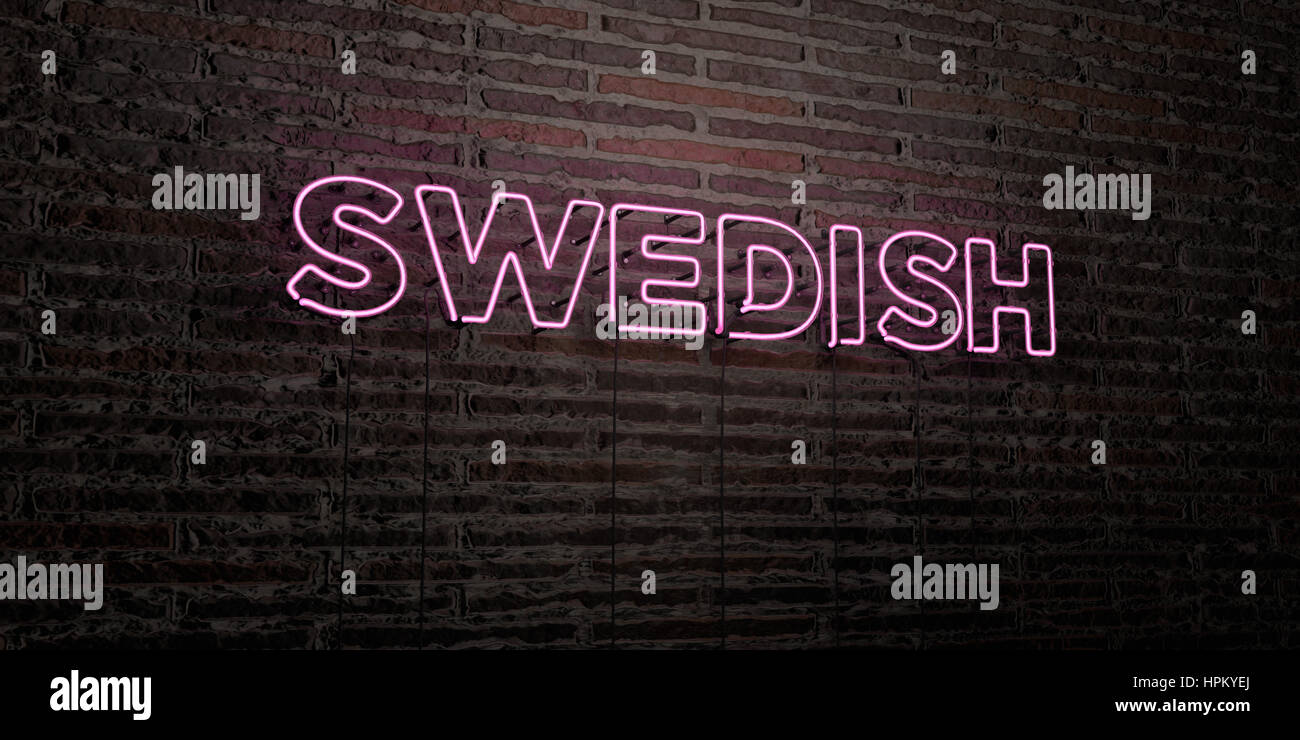 SWEDISH -Realistic Neon Sign on Brick Wall background - 3D rendered ...