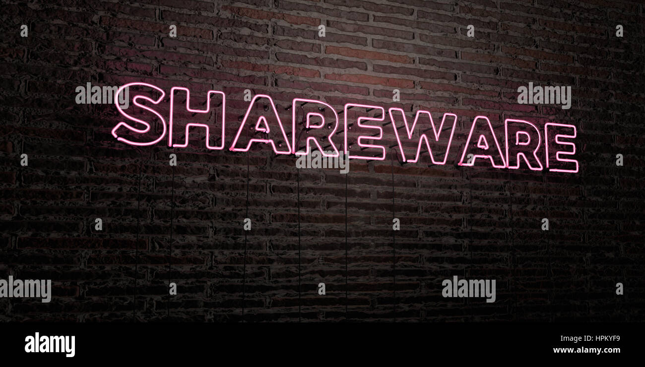 SHAREWARE -Realistic Neon Sign on Brick Wall background - 3D rendered ...