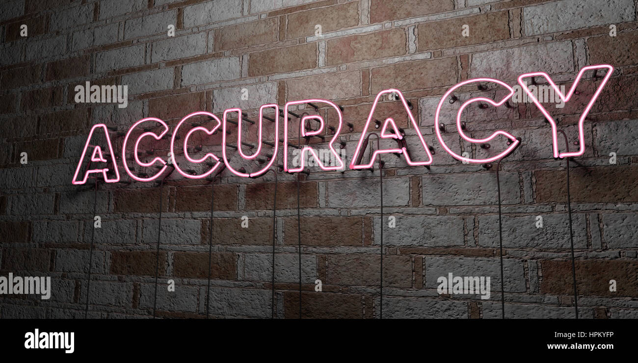 ACCURACY - Glowing Neon Sign on stonework wall - 3D rendered royalty ...