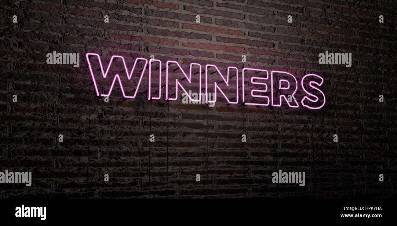 WINNERS -Realistic Neon Sign on Brick Wall background - 3D rendered ...