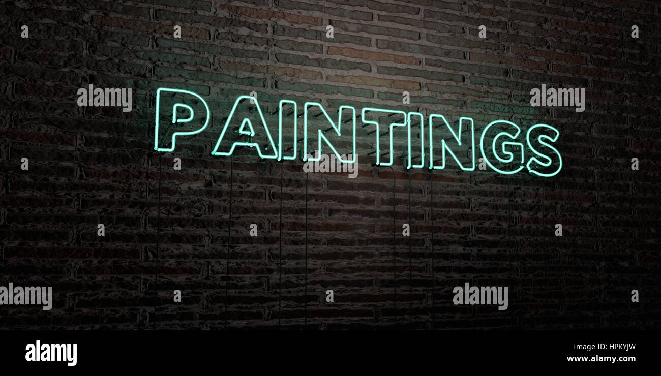 PAINTINGS -Realistic Neon Sign on Brick Wall background - 3D rendered ...