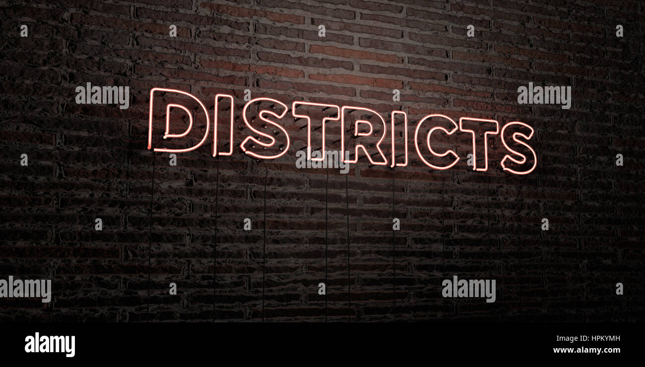 DISTRICTS -Realistic Neon Sign on Brick Wall background - 3D rendered ...