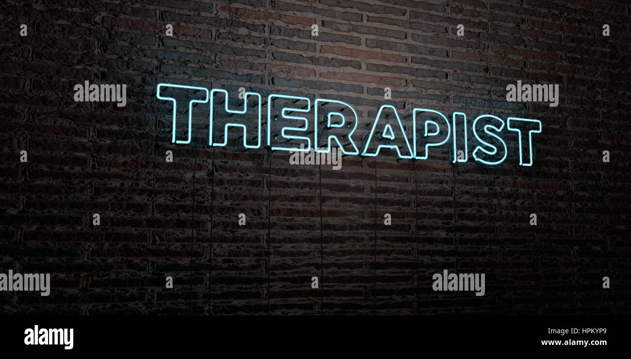 THERAPIST -Realistic Neon Sign on Brick Wall background - 3D rendered ...