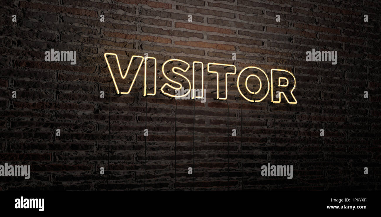 VISITOR -Realistic Neon Sign on Brick Wall background - 3D rendered royalty free stock image ...