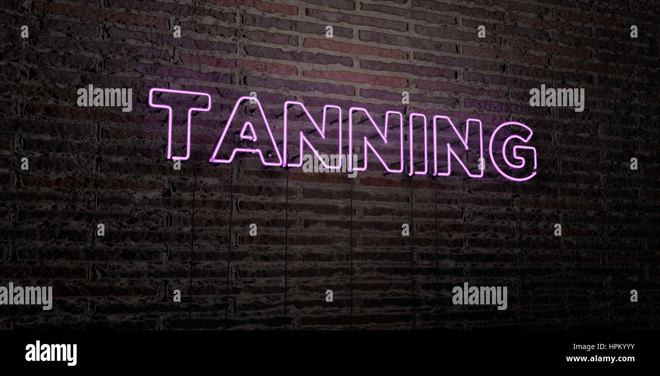TANNING -Realistic Neon Sign on Brick Wall background - 3D rendered ...