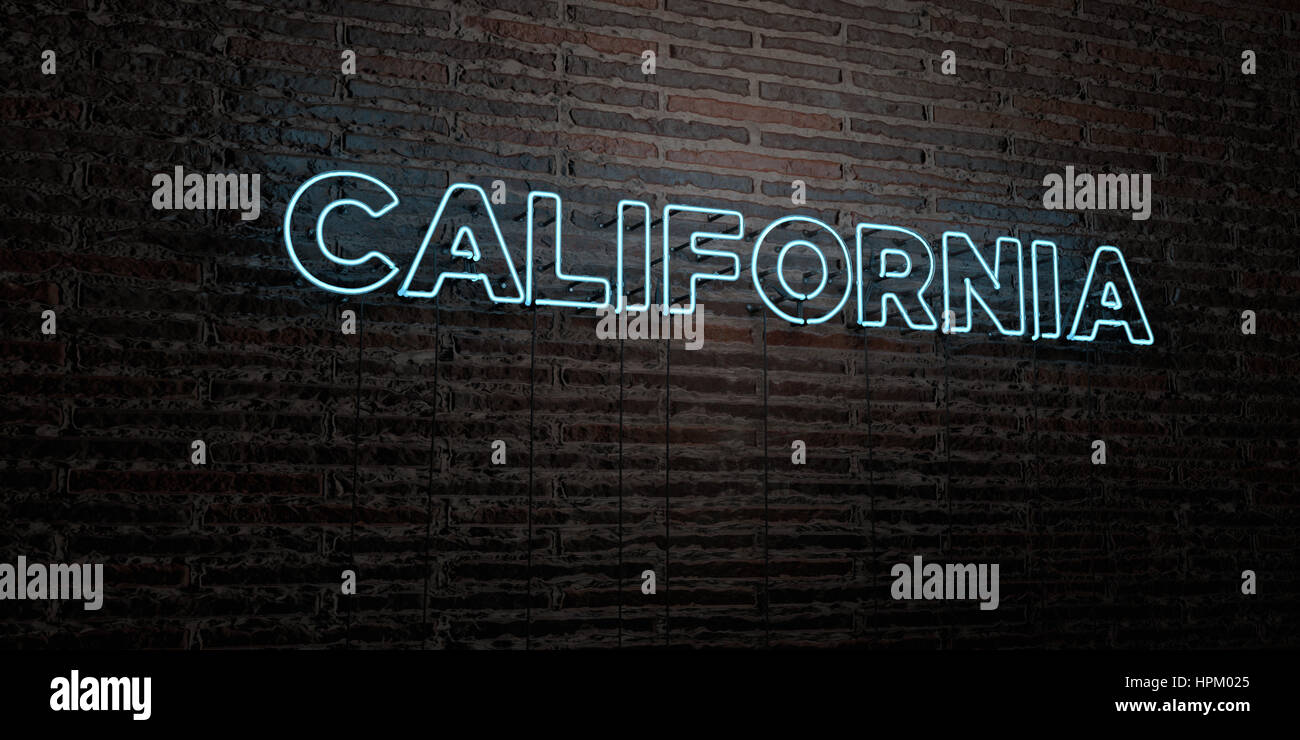 CALIFORNIA -Realistic Neon Sign on Brick Wall background - 3D rendered ...