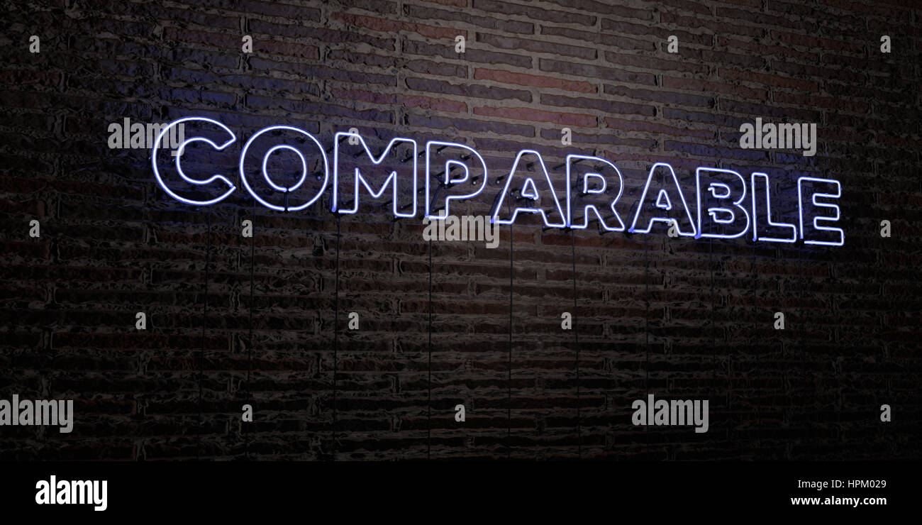 COMPARABLE -Realistic Neon Sign on Brick Wall background - 3D rendered ...