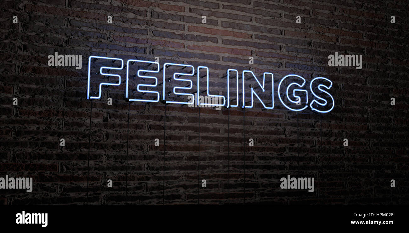 FEELINGS -Realistic Neon Sign on Brick Wall background - 3D rendered ...