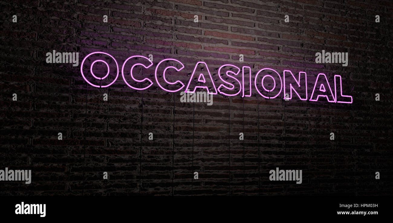 OCCASIONAL -Realistic Neon Sign on Brick Wall background - 3D rendered ...
