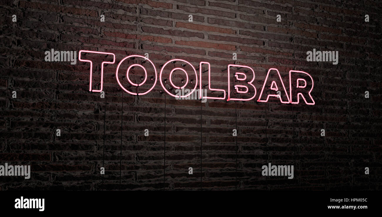 TOOLBAR -Realistic Neon Sign on Brick Wall background - 3D rendered ...