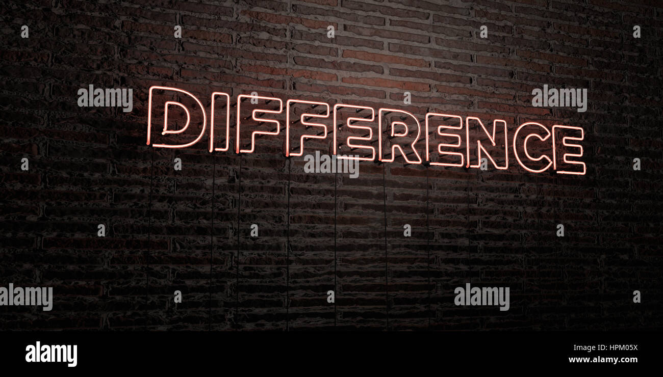 DIFFERENCE -Realistic Neon Sign on Brick Wall background - 3D rendered ...