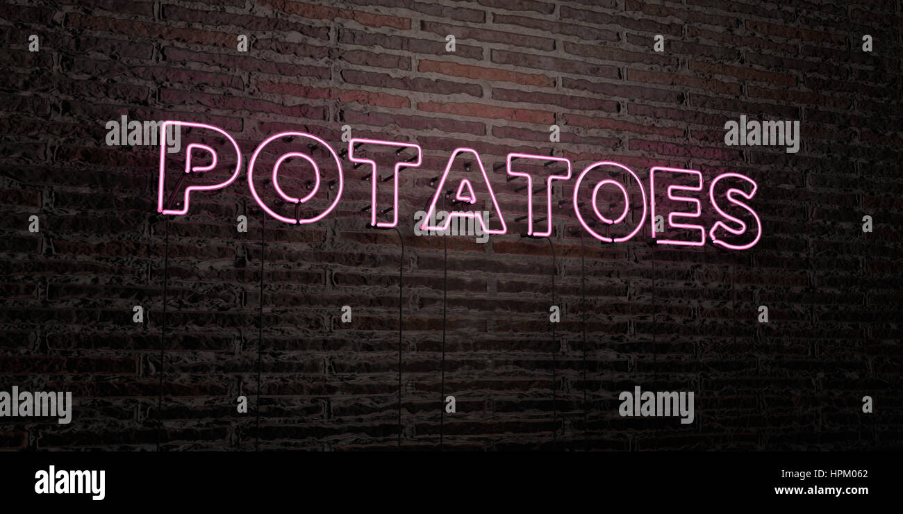 POTATOES -Realistic Neon Sign on Brick Wall background - 3D rendered ...