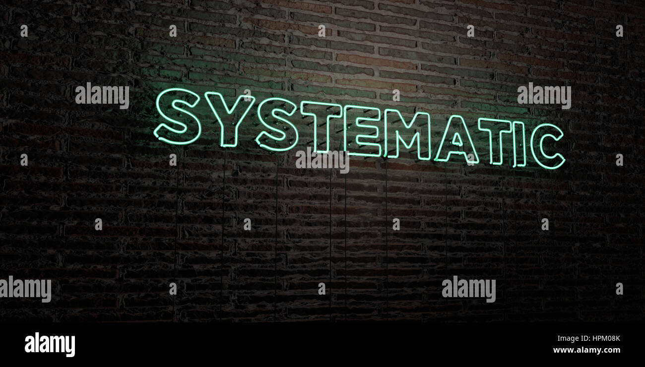 SYSTEMATIC -Realistic Neon Sign on Brick Wall background - 3D rendered ...