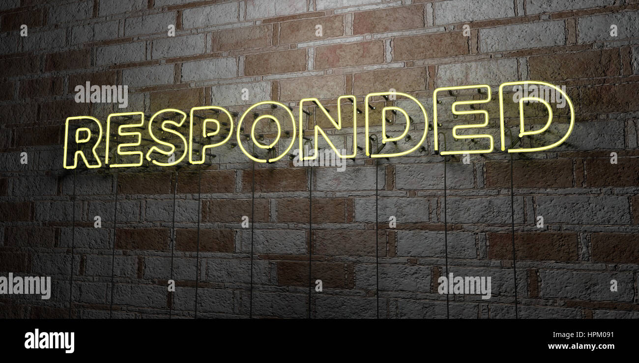 RESPONDED - Glowing Neon Sign on stonework wall - 3D rendered royalty ...