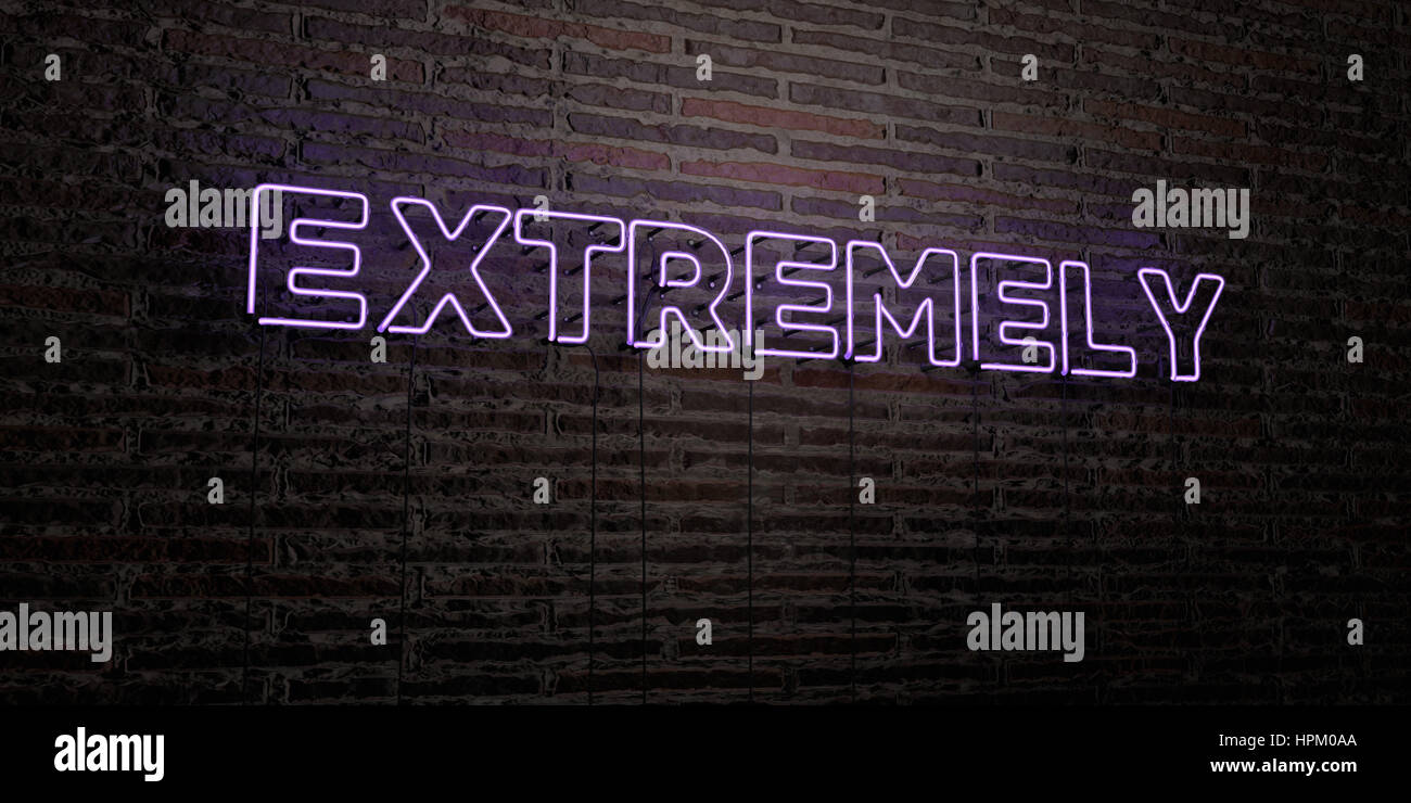 EXTREMELY -Realistic Neon Sign on Brick Wall background - 3D rendered ...