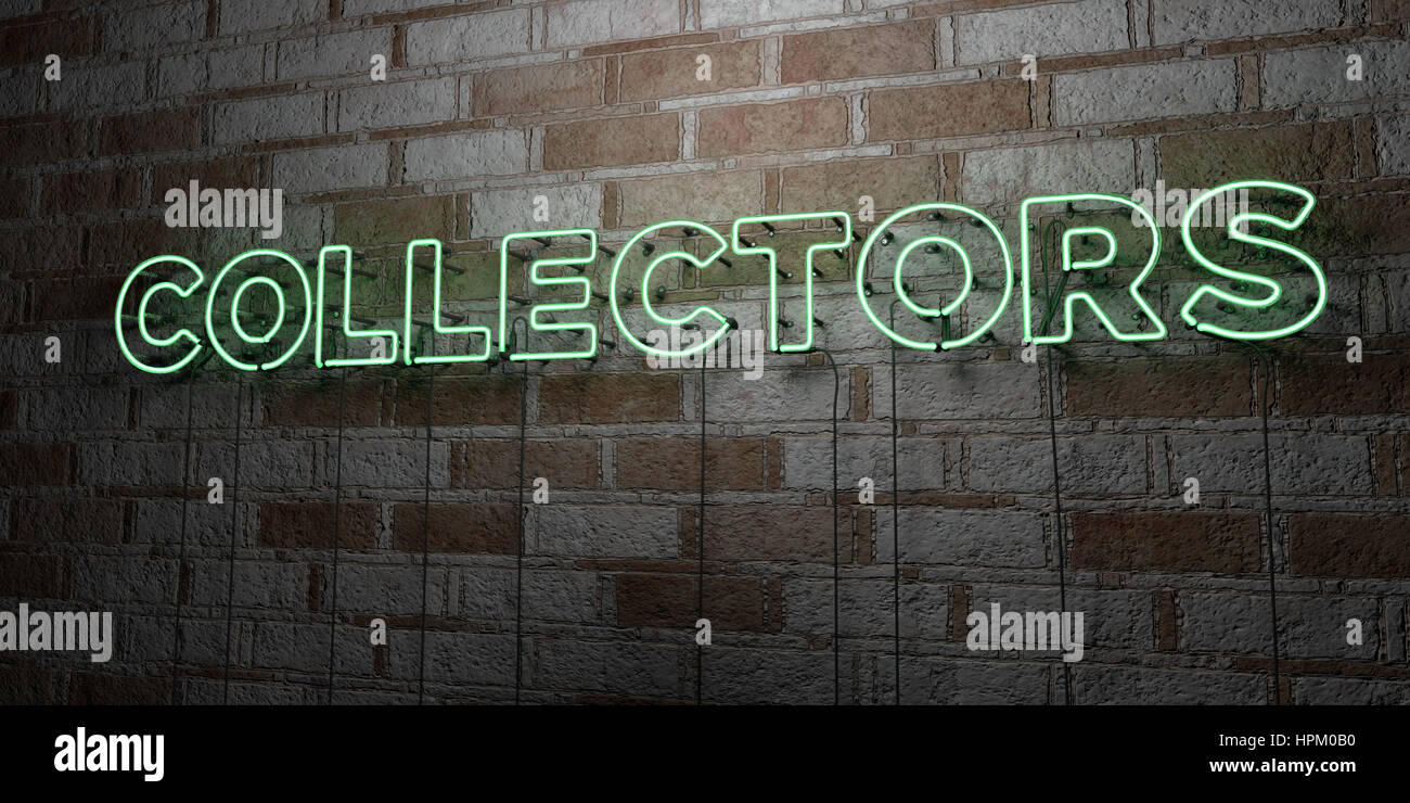 COLLECTORS - Glowing Neon Sign on stonework wall - 3D rendered royalty ...