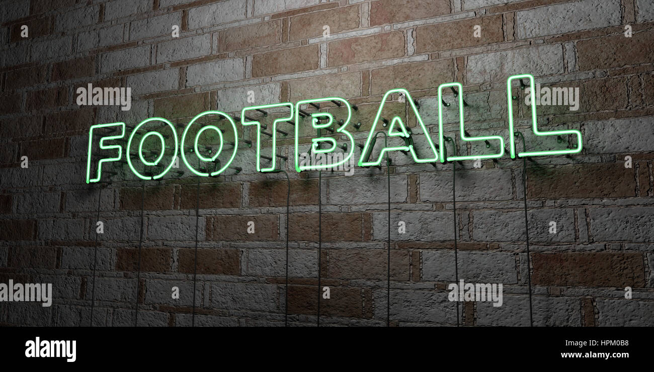 FOOTBALL - Glowing Neon Sign on stonework wall - 3D rendered royalty ...
