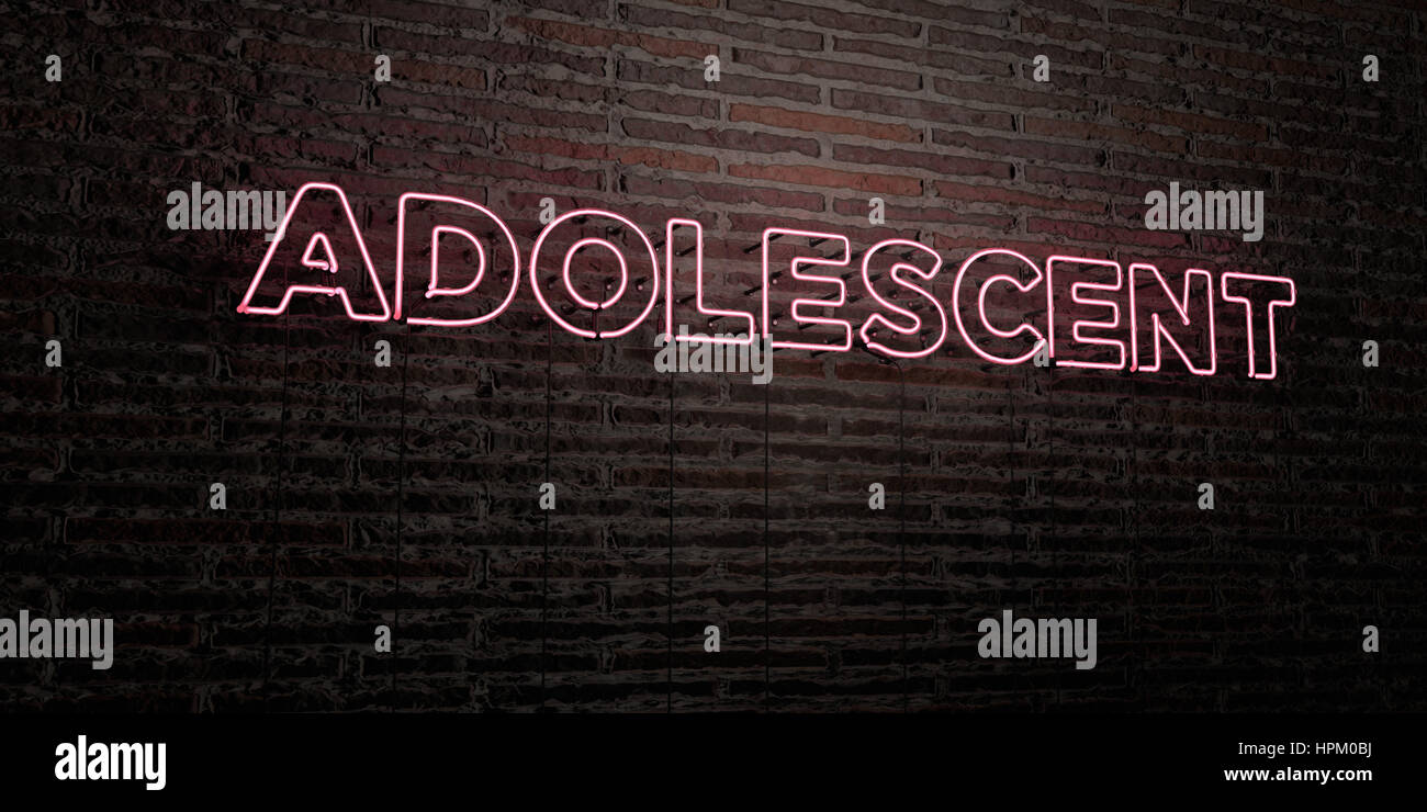ADOLESCENT -Realistic Neon Sign on Brick Wall background - 3D rendered ...
