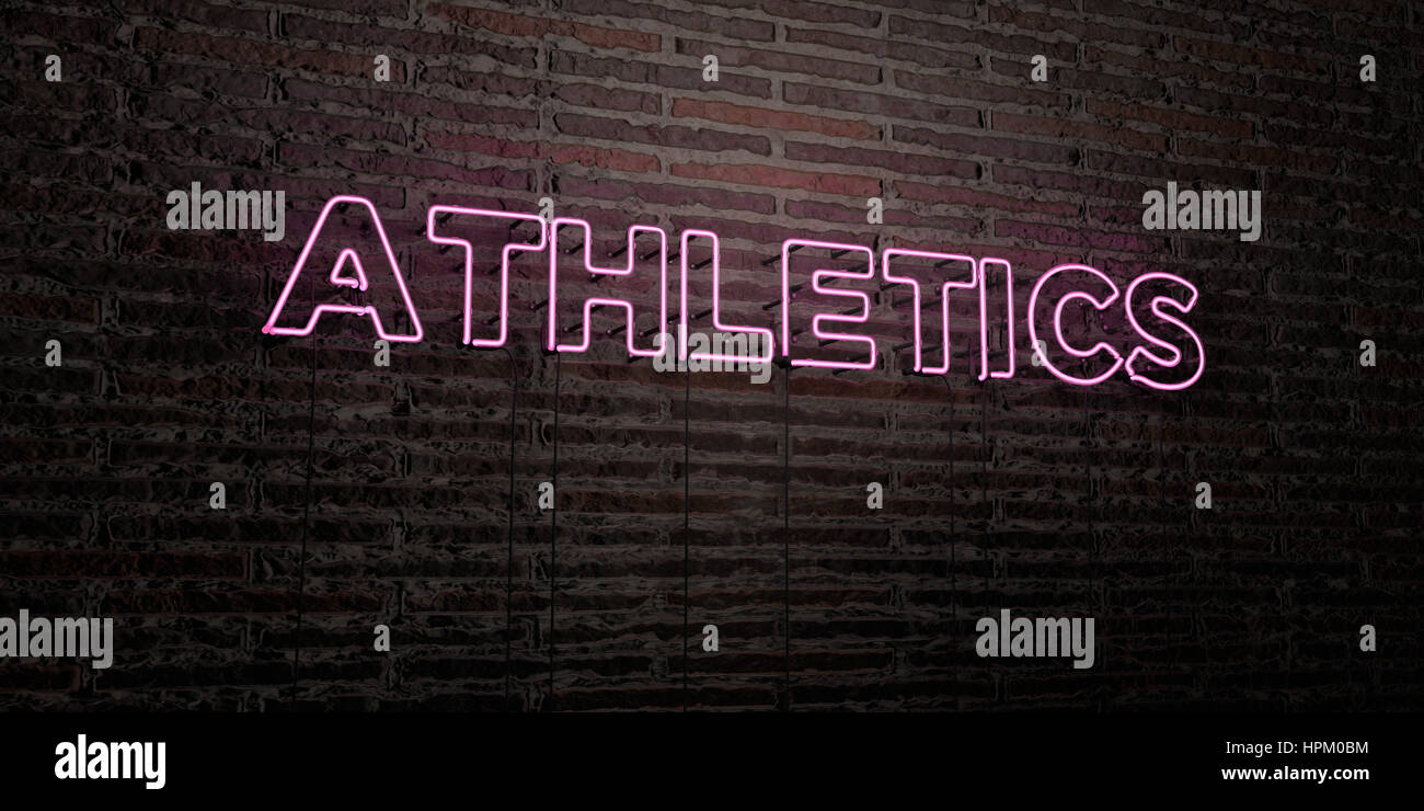 ATHLETICS -Realistic Neon Sign on Brick Wall background - 3D rendered ...