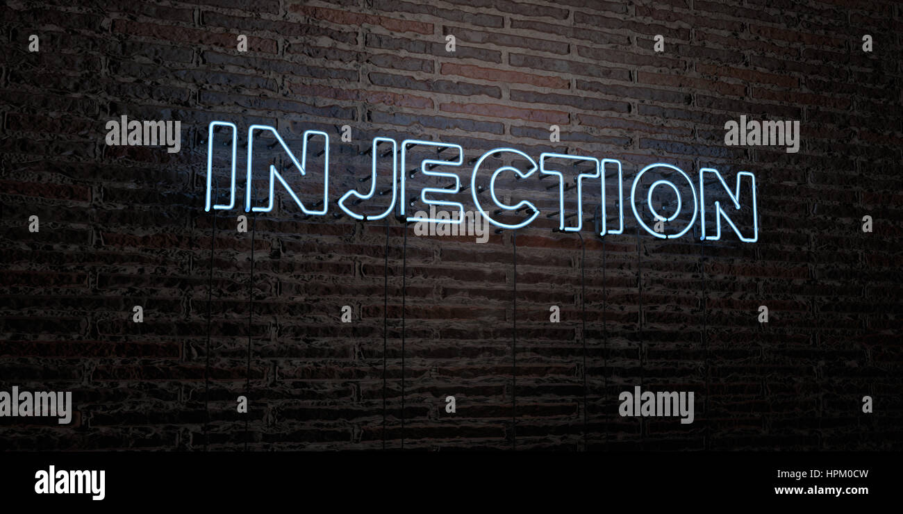 INJECTION -Realistic Neon Sign on Brick Wall background - 3D rendered ...