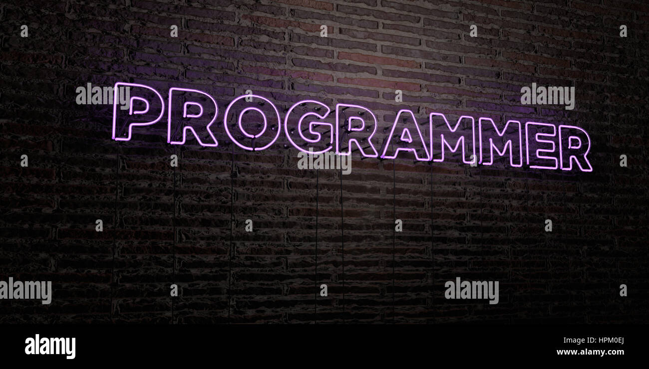 PROGRAMMER -Realistic Neon Sign on Brick Wall background - 3D rendered ...