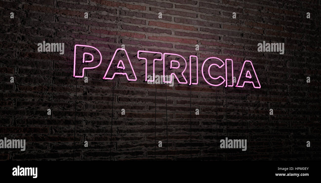 PATRICIA -Realistic Neon Sign on Brick Wall background - 3D rendered ...