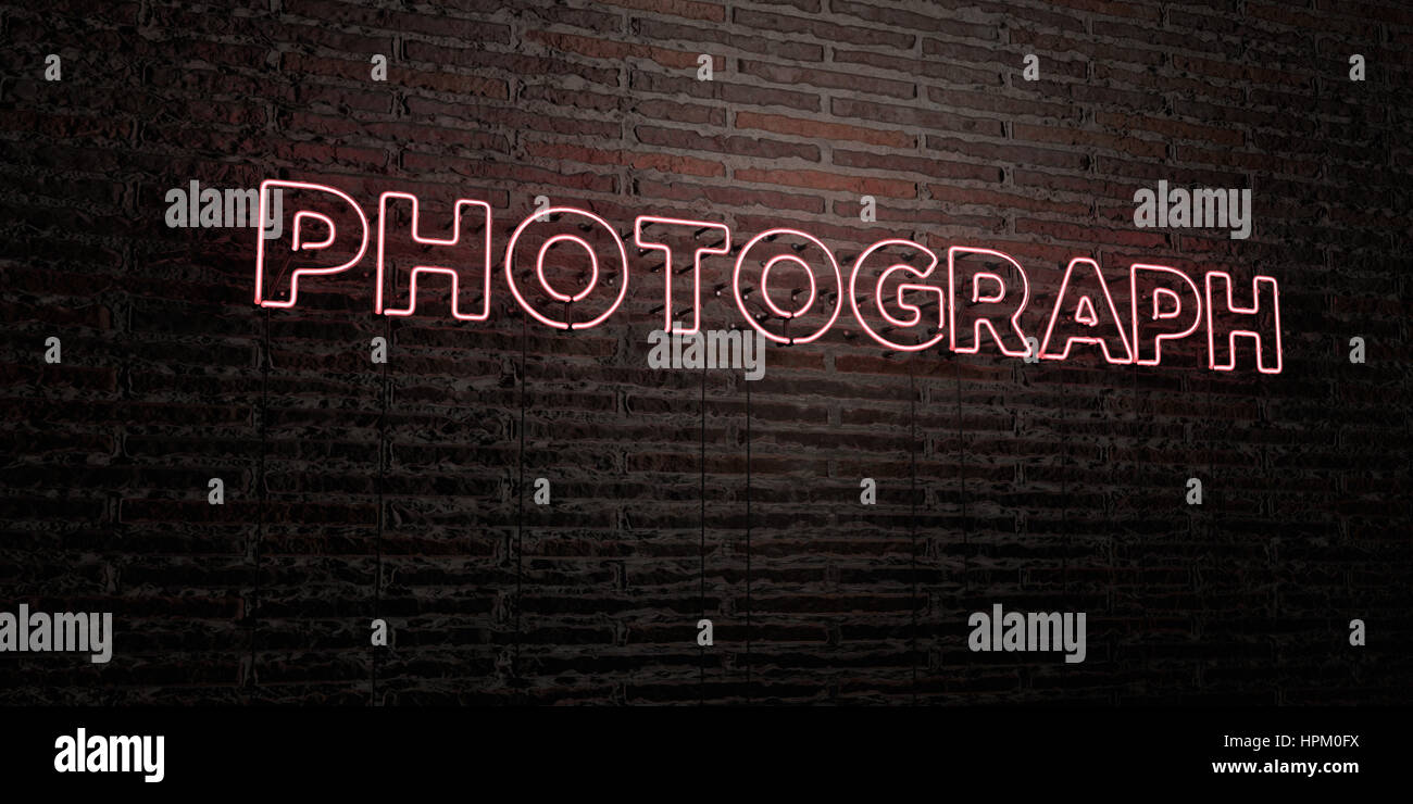 PHOTOGRAPH -Realistic Neon Sign on Brick Wall background - 3D rendered ...