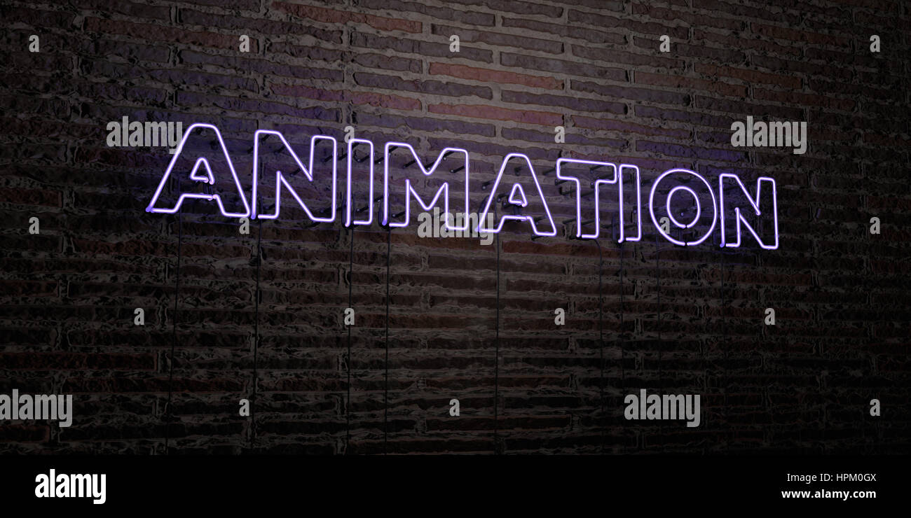 ANIMATION -Realistic Neon Sign on Brick Wall background - 3D rendered ...