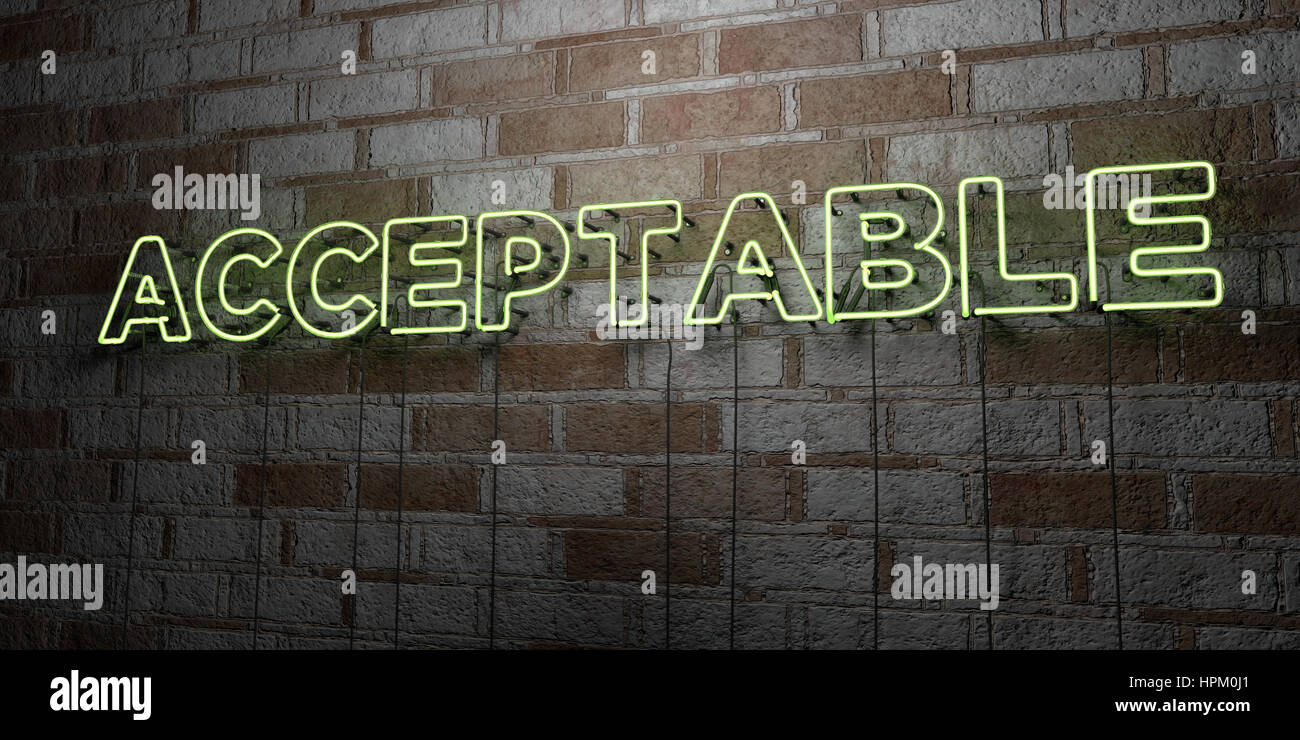 ACCEPTABLE - Glowing Neon Sign on stonework wall - 3D rendered royalty ...