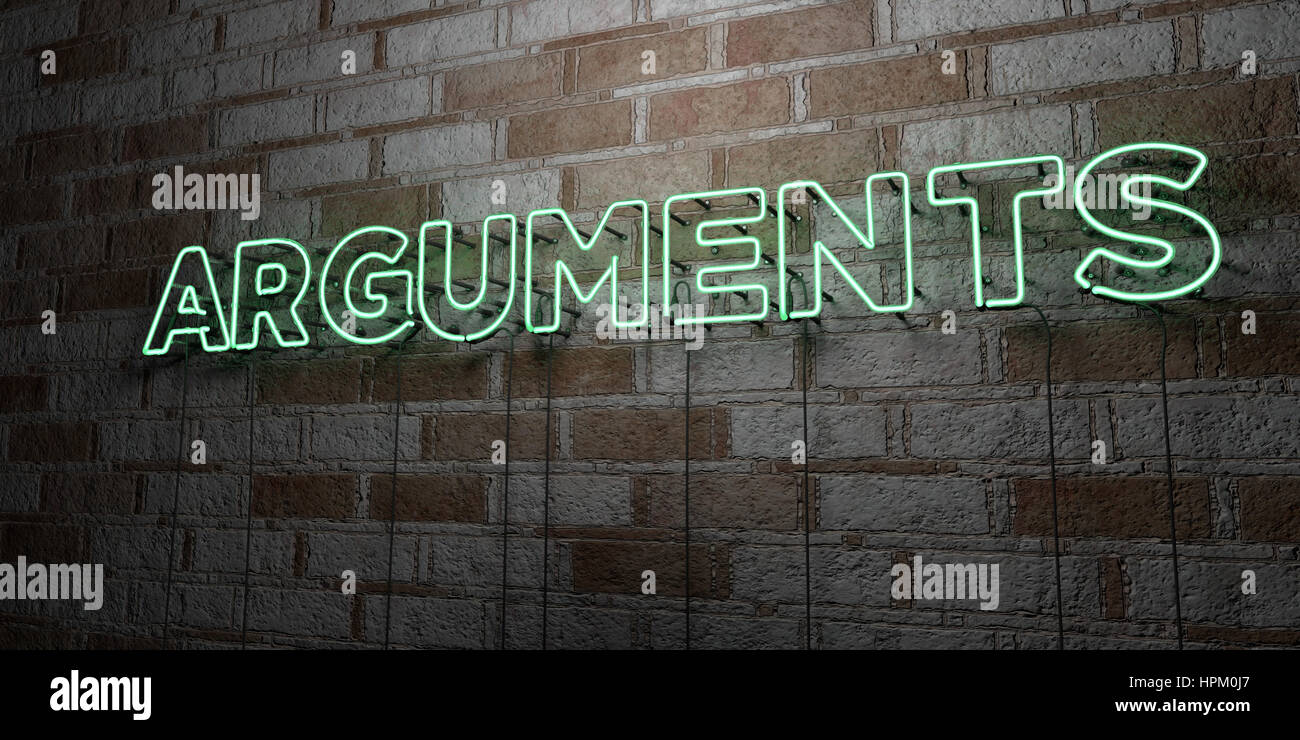 ARGUMENTS - Glowing Neon Sign on stonework wall - 3D rendered royalty ...