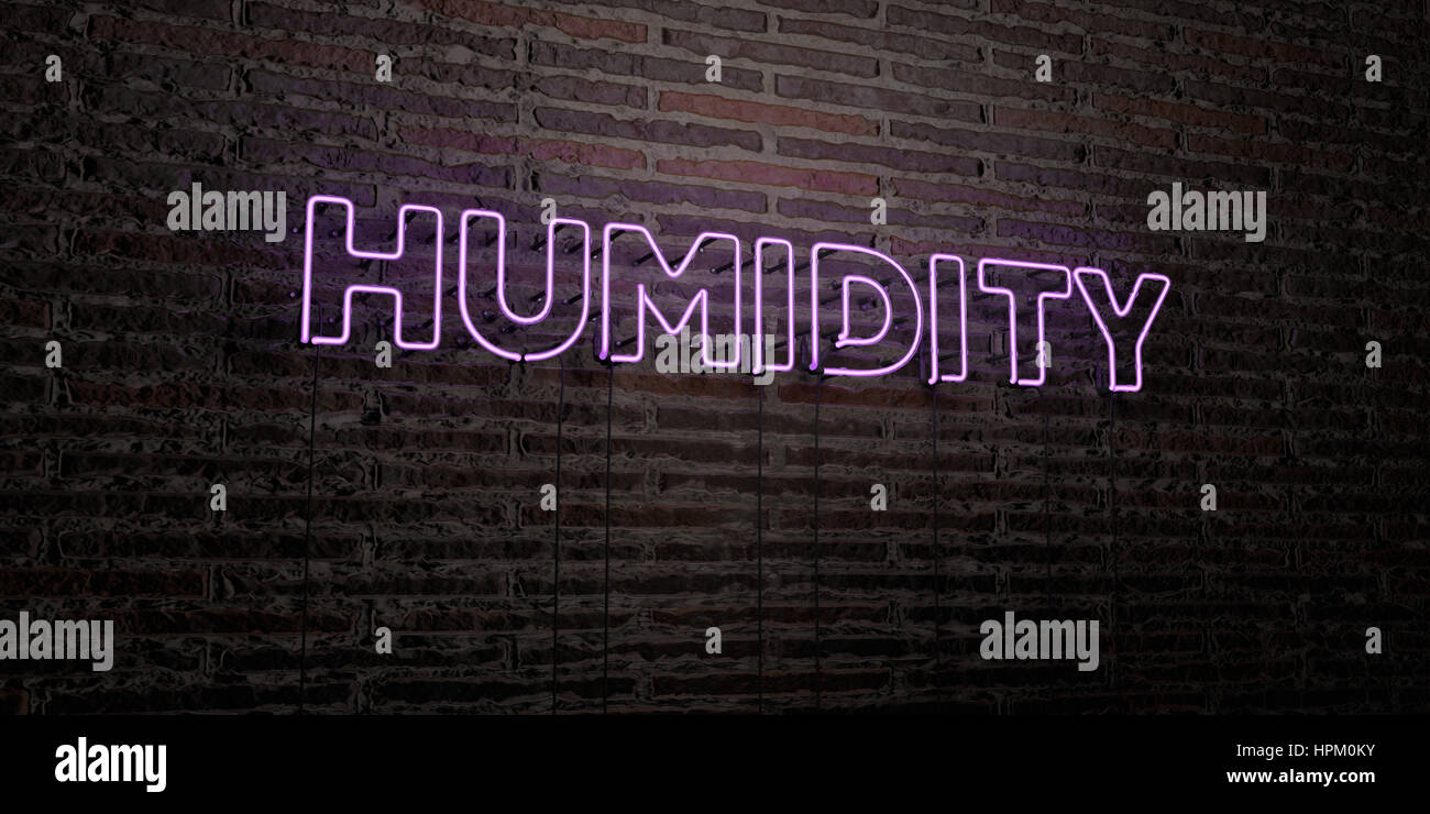 HUMIDITY -Realistic Neon Sign on Brick Wall background - 3D rendered ...