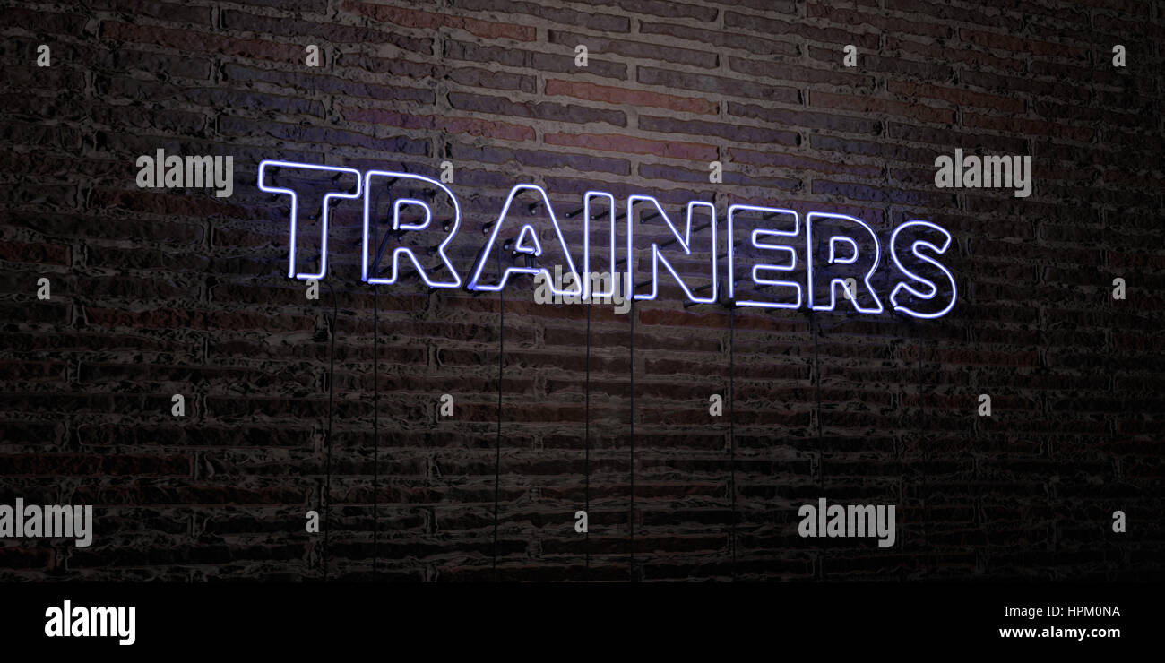 TRAINERS -Realistic Neon Sign on Brick Wall background - 3D rendered ...