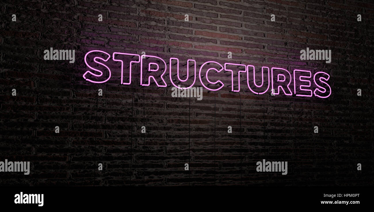 STRUCTURES -Realistic Neon Sign on Brick Wall background - 3D rendered ...