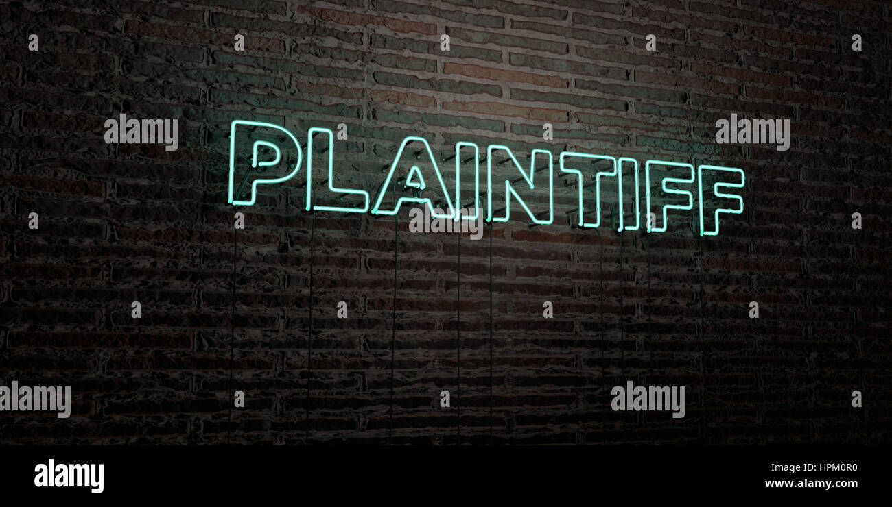 PLAINTIFF -Realistic Neon Sign on Brick Wall background - 3D rendered ...