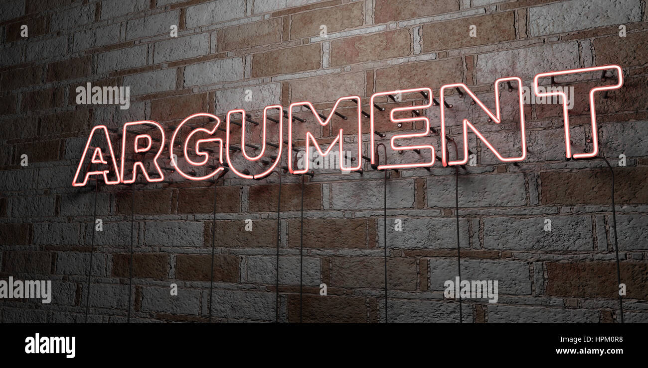 ARGUMENT - Glowing Neon Sign on stonework wall - 3D rendered royalty ...