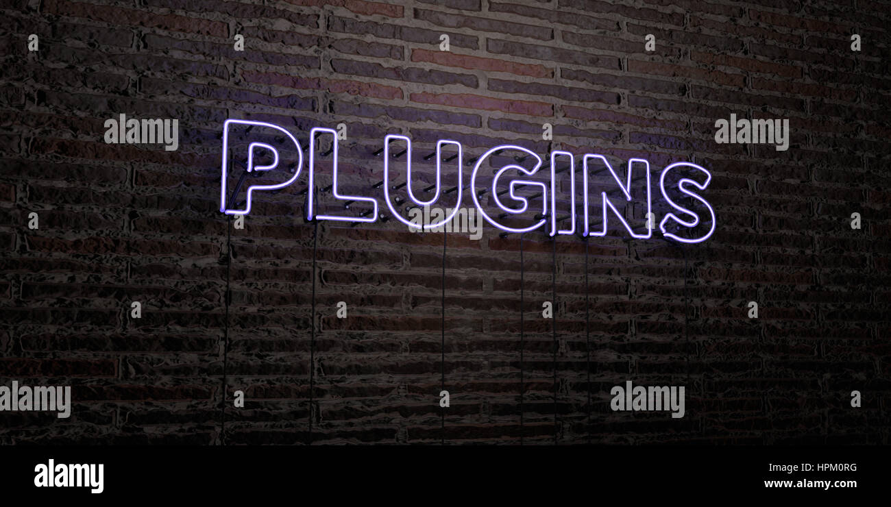 PLUGINS -Realistic Neon Sign on Brick Wall background - 3D rendered ...