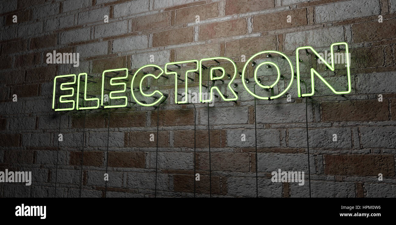 ELECTRON - Glowing Neon Sign on stonework wall - 3D rendered royalty ...