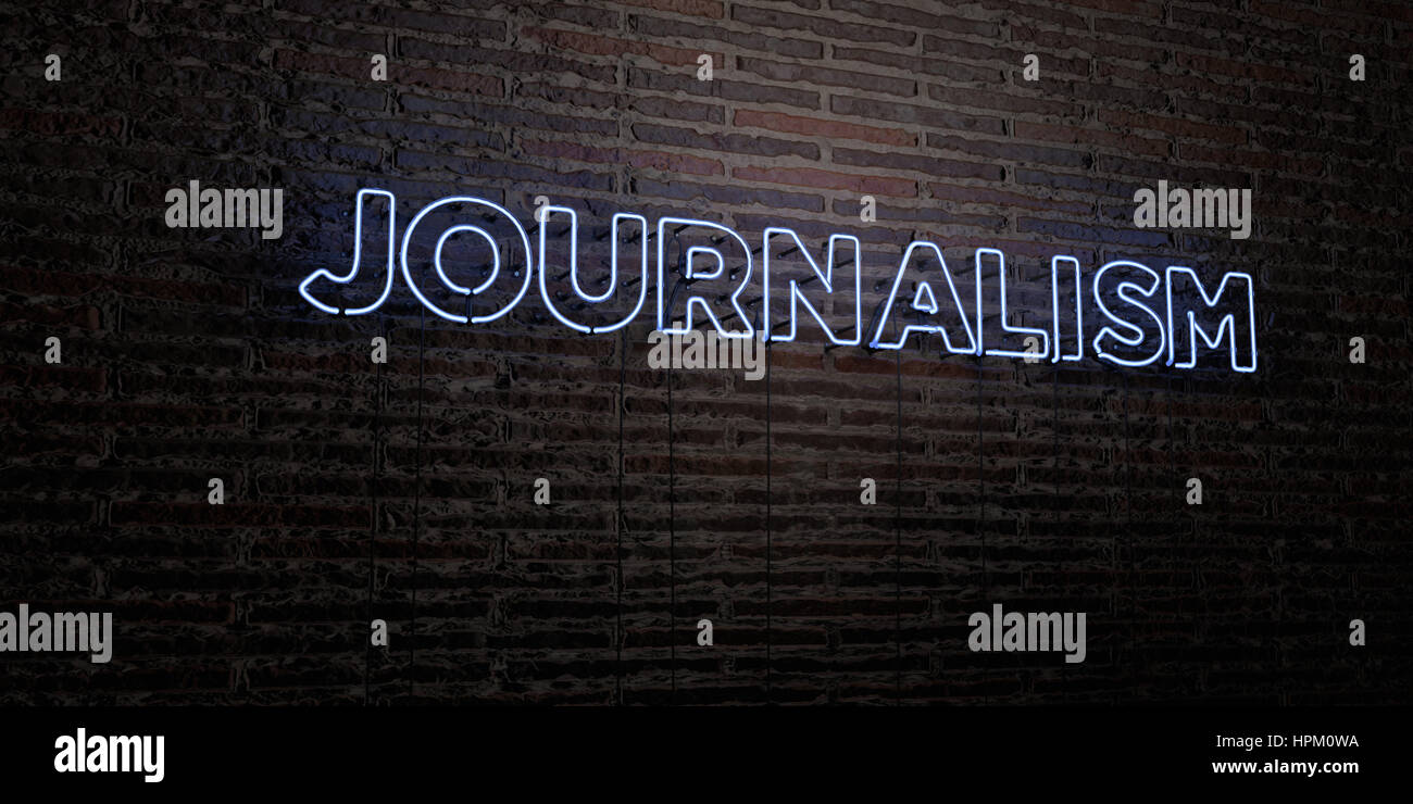 JOURNALISM -Realistic Neon Sign on Brick Wall background - 3D rendered ...