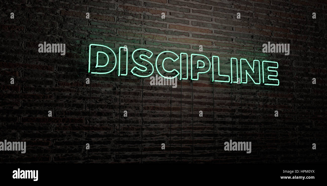 DISCIPLINE -Realistic Neon Sign on Brick Wall background - 3D rendered ...