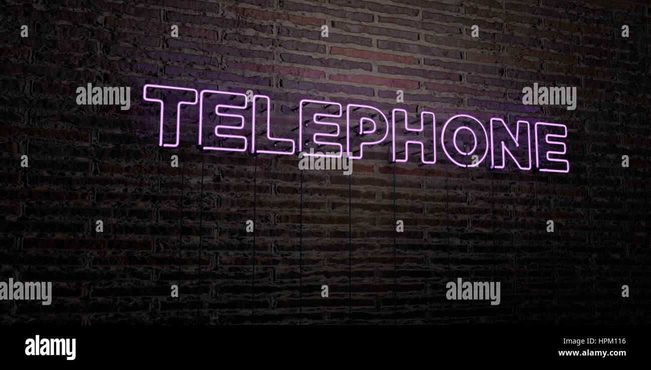 TELEPHONE -Realistic Neon Sign on Brick Wall background - 3D rendered ...