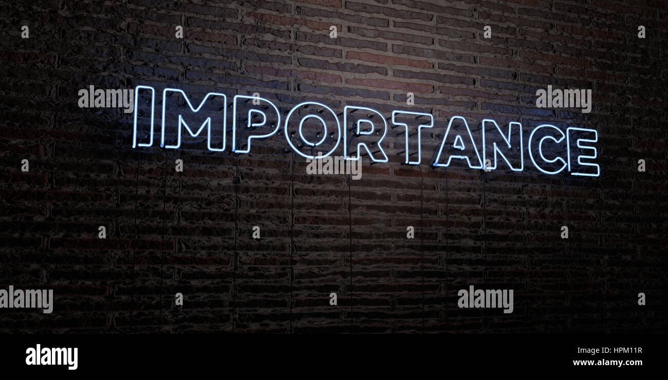 IMPORTANCE -Realistic Neon Sign on Brick Wall background - 3D rendered ...