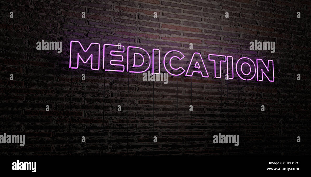 MEDICATION -Realistic Neon Sign on Brick Wall background - 3D rendered ...