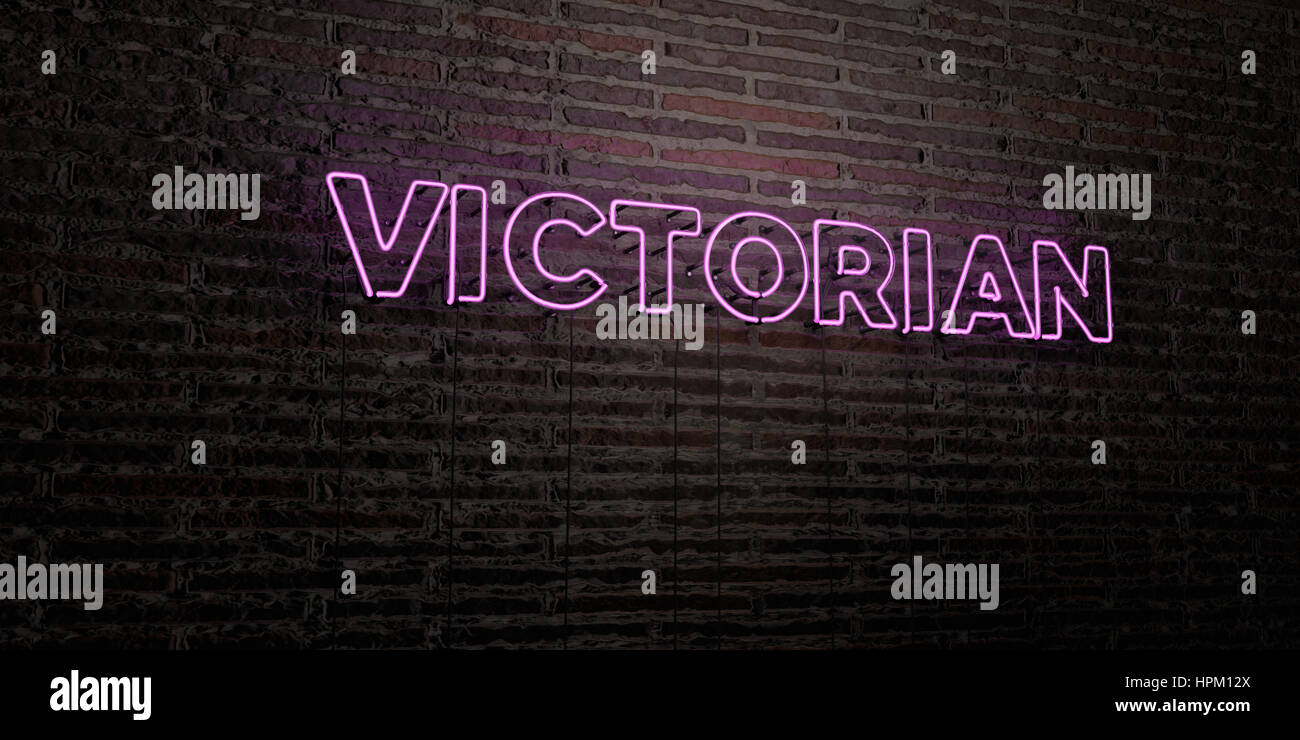 VICTORIAN -Realistic Neon Sign on Brick Wall background - 3D rendered ...
