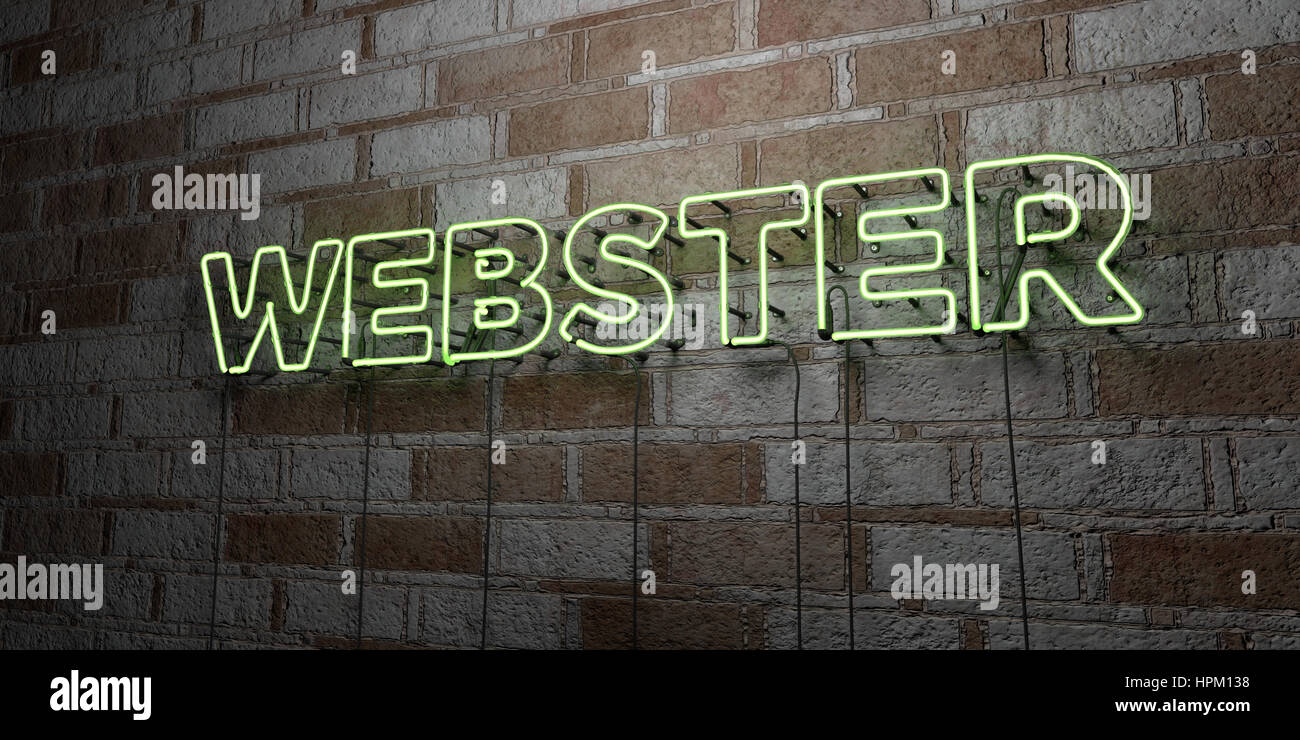 WEBSTER - Glowing Neon Sign on stonework wall - 3D rendered royalty ...